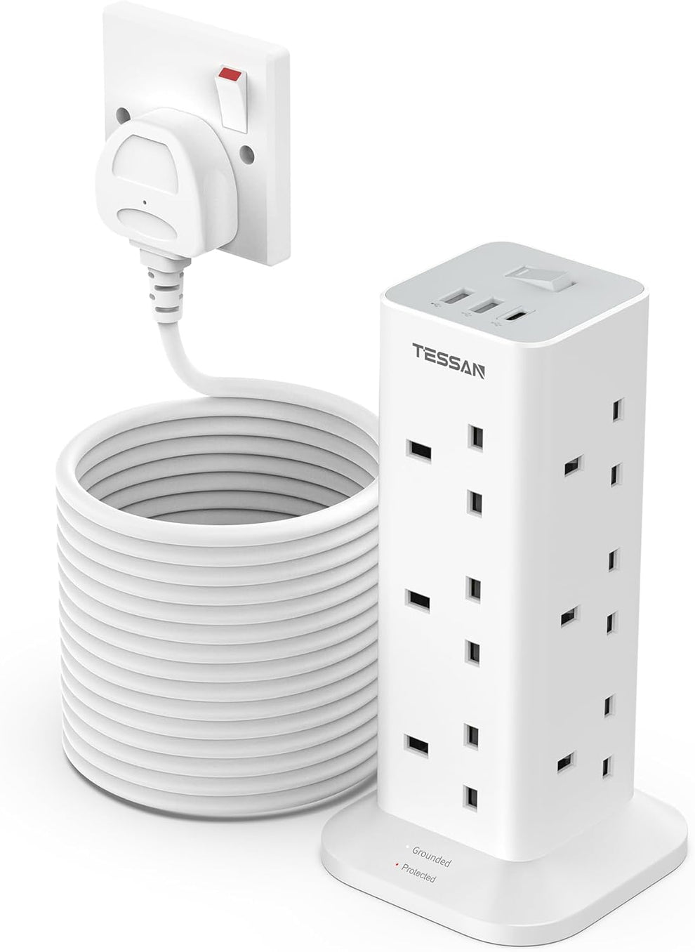 TESSAN 12 Way Multi Plug Adaptor with Switch – Tessan United Kingdom