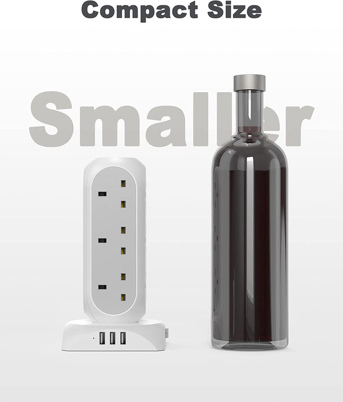 Tower Plug Extension12 Way Multi Plug Socket 3 USB Ports with 2M Cable