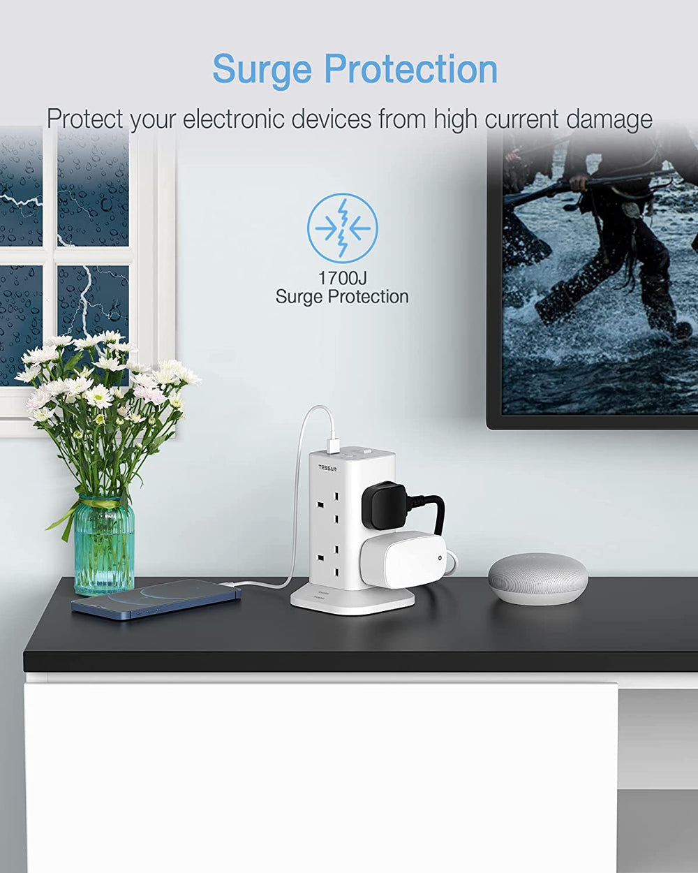 Power Strip Tower 10M 8 Way Multi Plug Extension Socket Tower